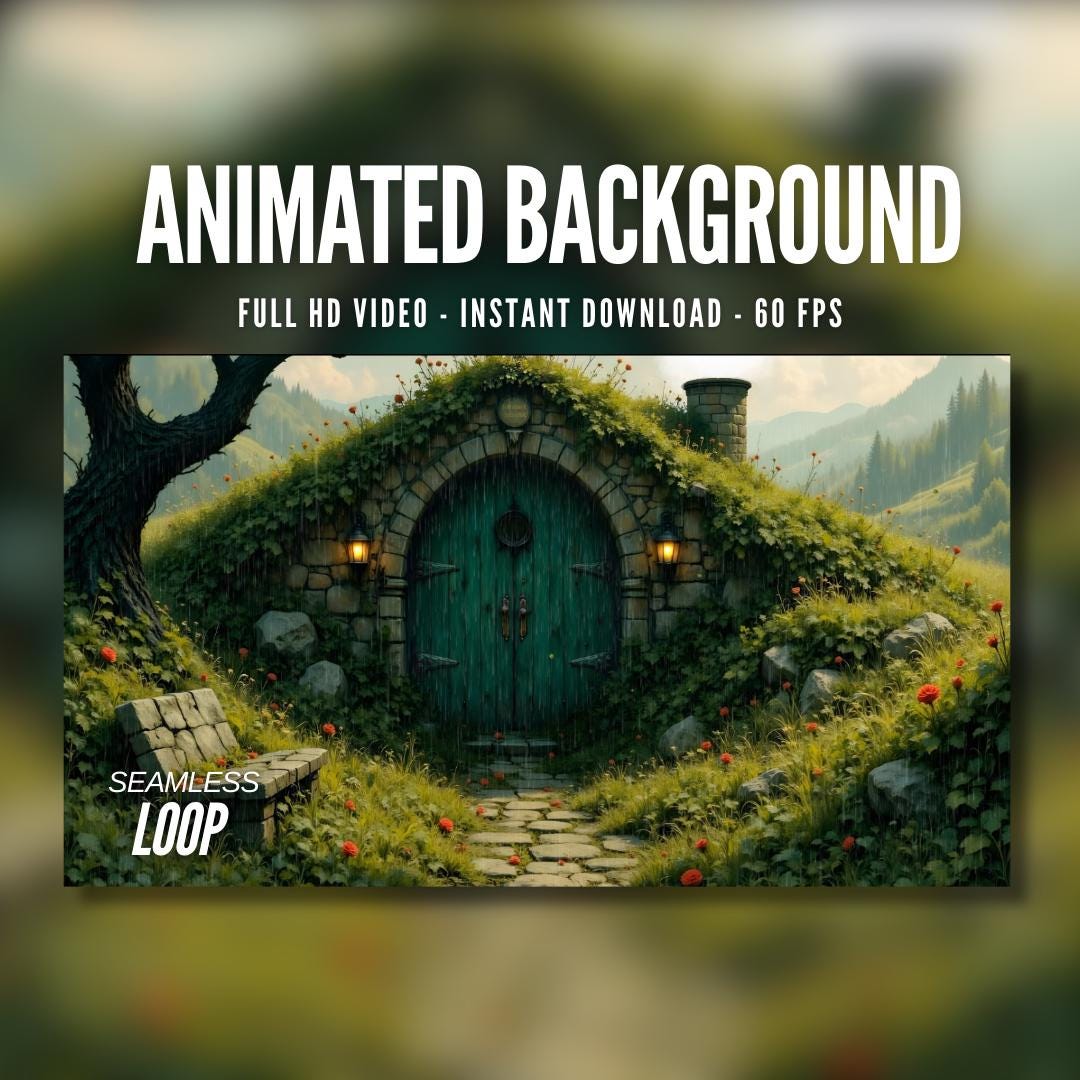 Animated Background Tiny Hobbit House Rain Downpour Rolling Hills Red ...