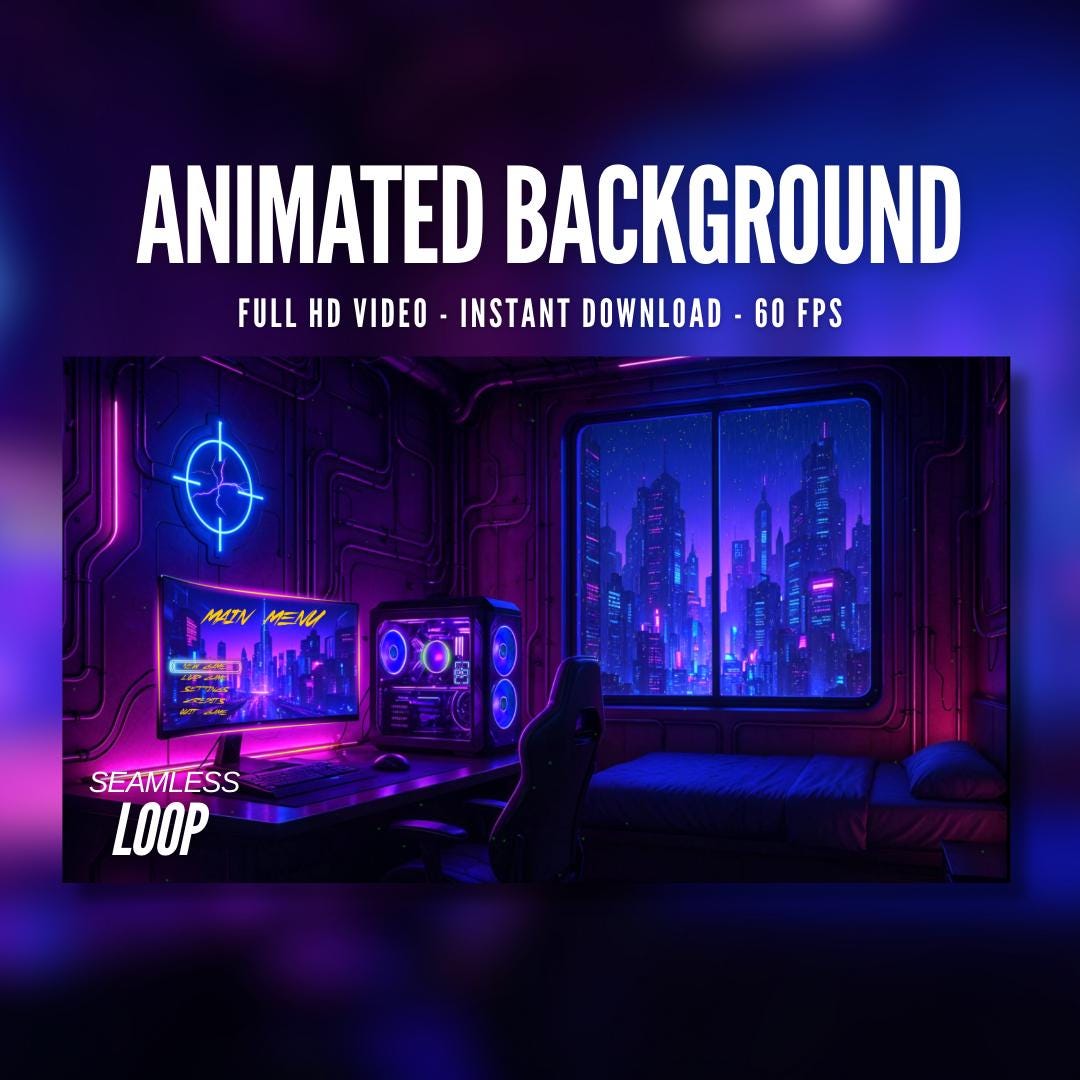 Animated Background | Cyberpunk Gaming Room | Neon Futuristic Cityscape ...