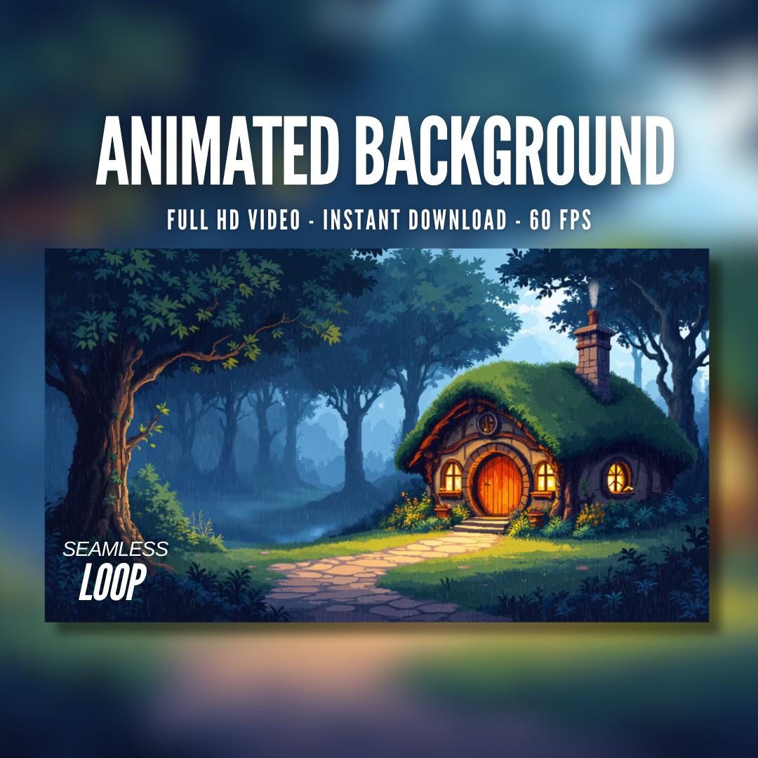 Animated Background Hobbit House Pixel Art Landscape Rain Downpour ...
