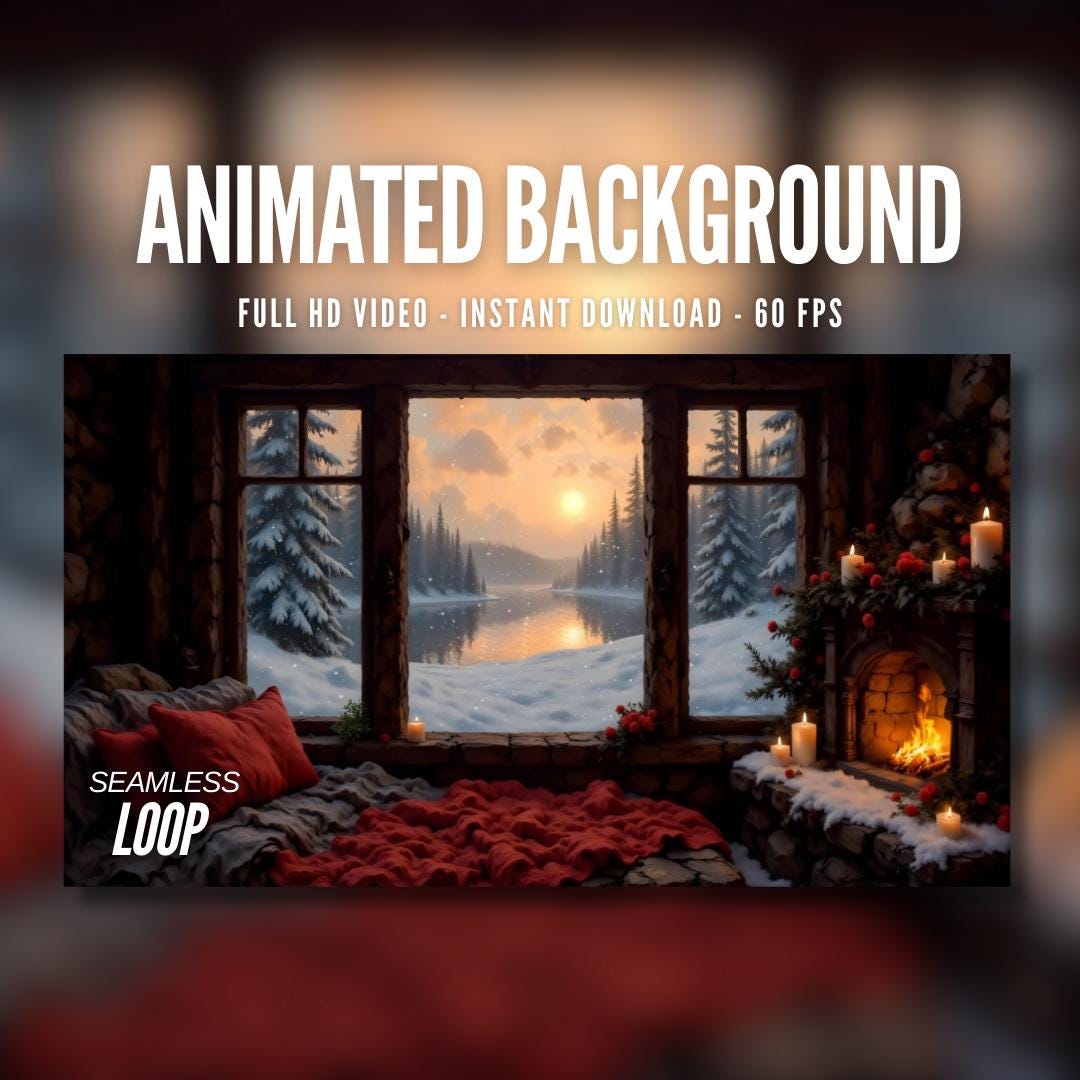 Animated Background | Winter Cabin Bedroom | Snow Lake | Cozy Fireplace | Twitch | Stream ...