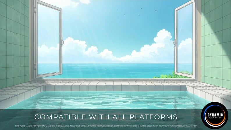 Animated Background | Anime Indoor Pool With Ocean View | Open Windows ...