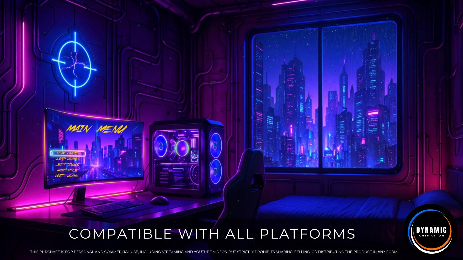 Animated Background | Cyberpunk Gaming Room | Neon Futuristic Cityscape ...