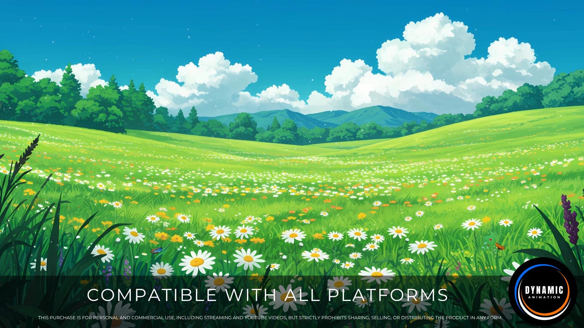 Animated Background | Summer Daisy Meadow | Peaceful Landscape | Blue ...