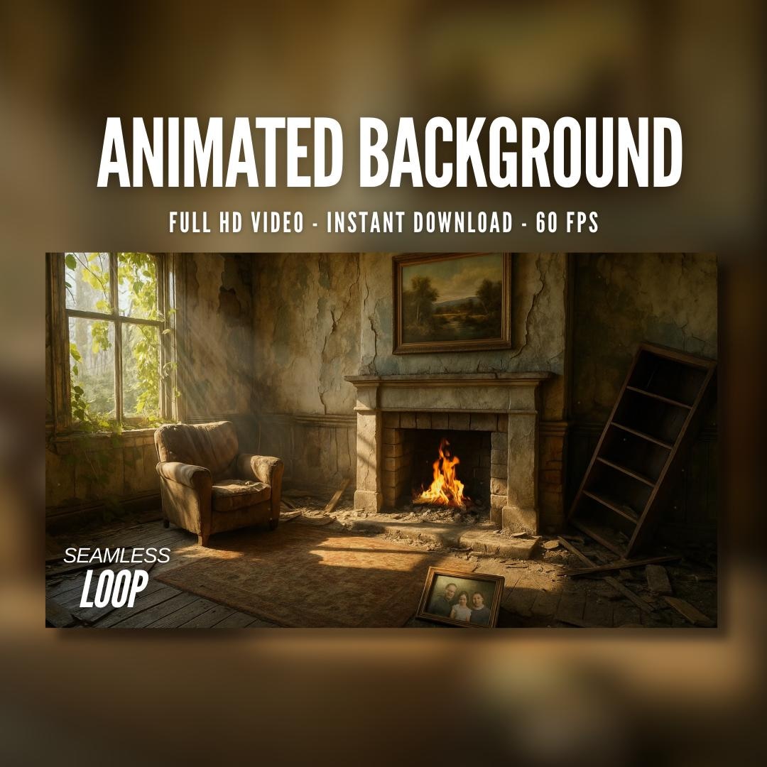 Animated Background | Abandoned Living Room | Eerie Haunted Fireplace ...