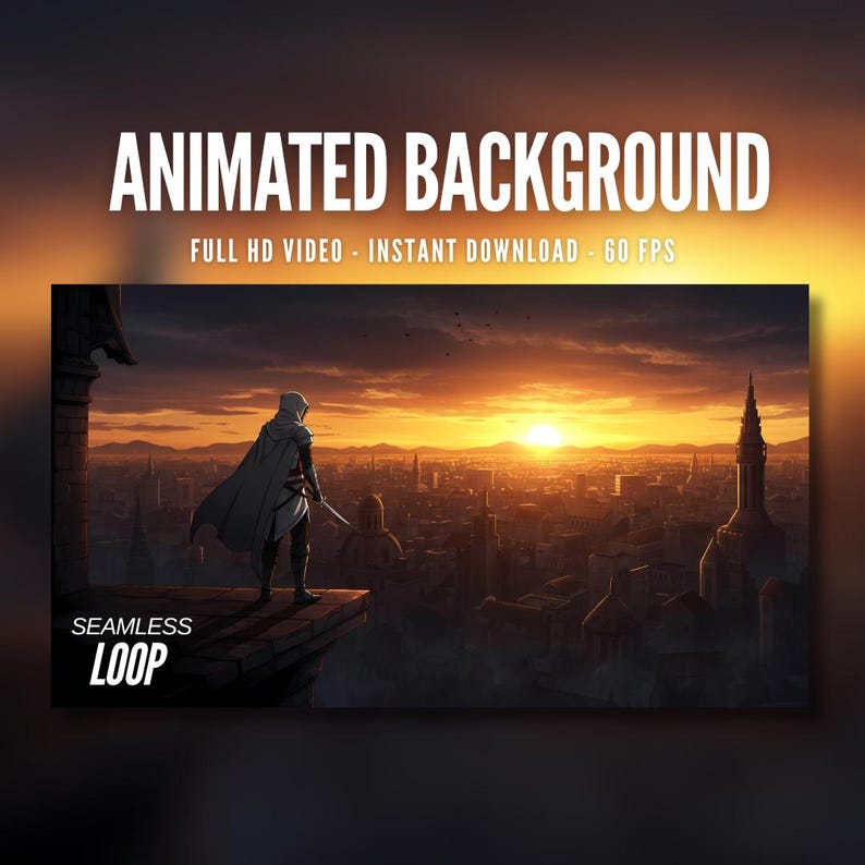 Animated Background | Assassin on Rooftop at Sunset | Cityscape View ...