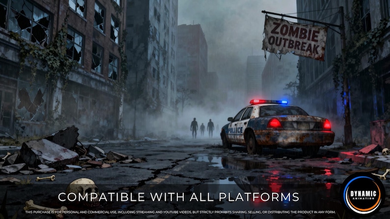 Animated Background | Zombie Outbreak City | Abandoned Police Car ...