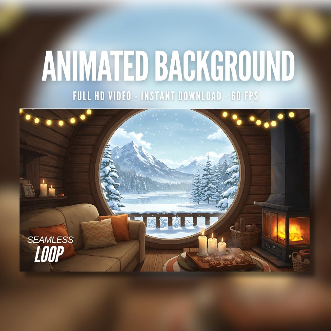 Animated Background | Cozy Winter Cabin View | Snowy Mountains & Warm ...