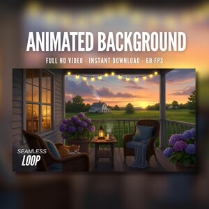 Animated Background | Cozy Farmhouse Porch | Golden Sunset | Cat ...