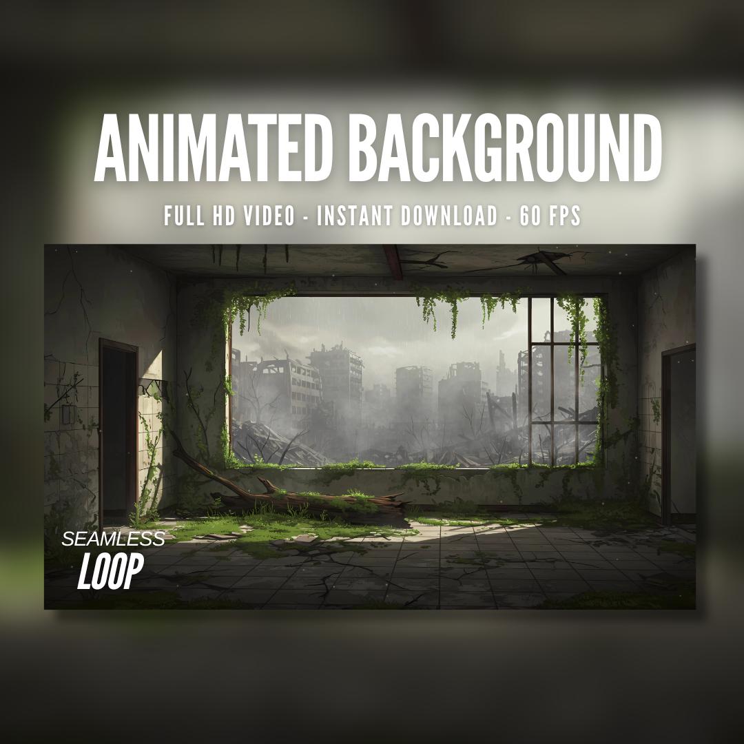 Animated Background | Abandoned Room Overlooking Overgrown City Ruins ...