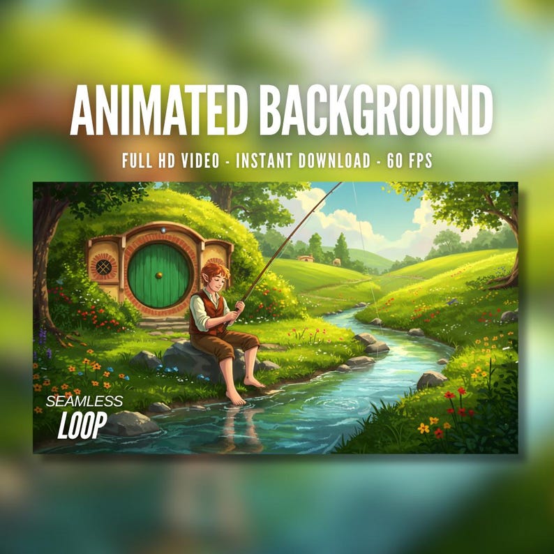 Animated Background | Hobbit Boy Fishing by a Stream | Peaceful Hobbit ...