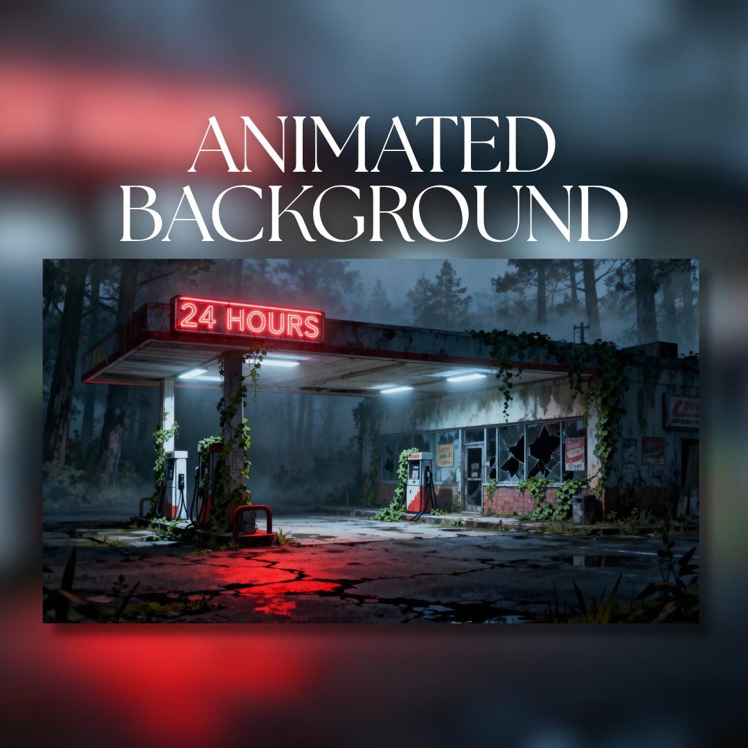Animated Background | Abandoned Gas Station With Neon 24 Hours Sign ...
