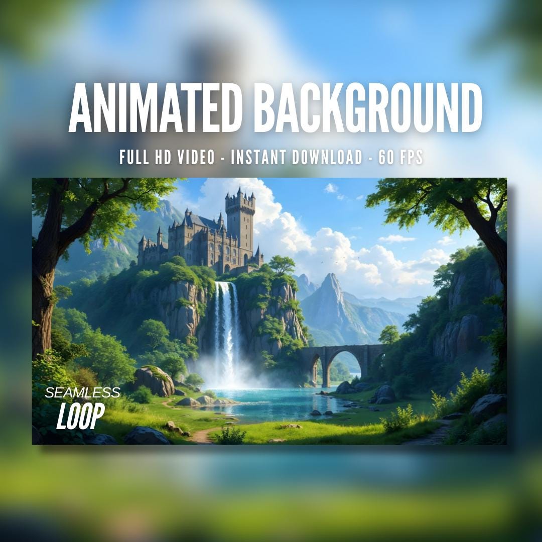 Animated Background 180 Hilltop Medieval Castle Waterfall Vibrant ...