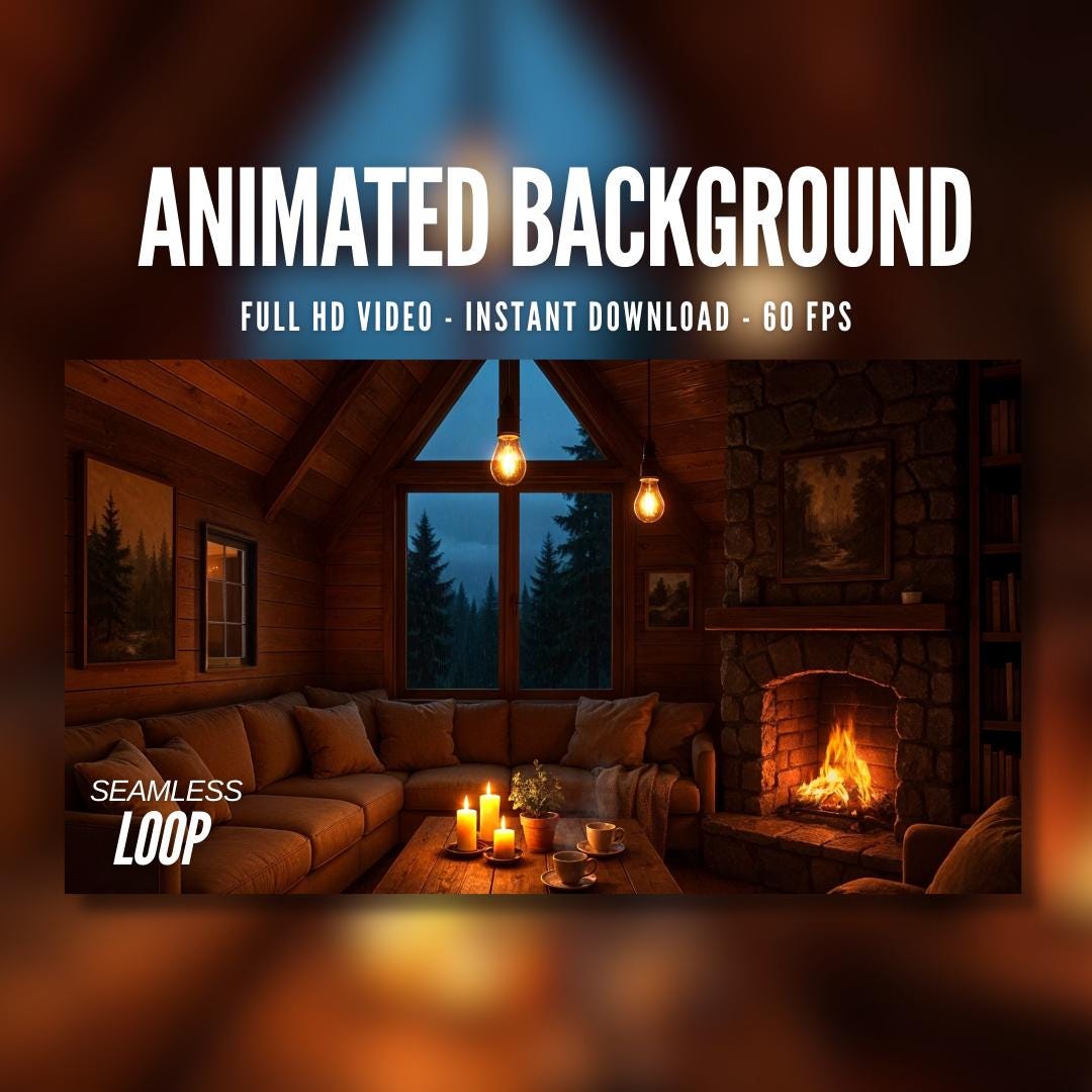 Animated Background | Cozy Attic Cabin | Rainy Forest View | Fireplace ...