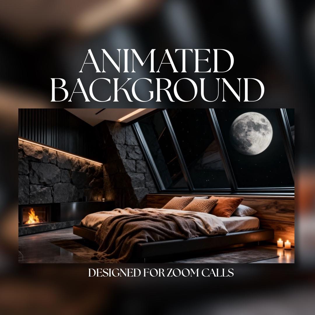 Animated Background | Luxury Night Bedroom With Moon Window & Fireplace ...
