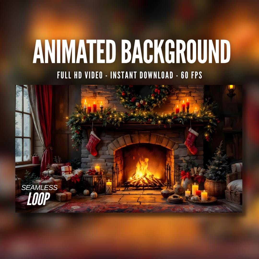 Animated Background | Cozy Christmas Fireplace | Snow Window ...