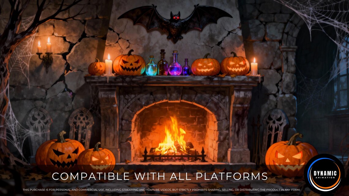 Animated Background | Haunted Fireplace With Pumpkins, Potions & Gothic ...