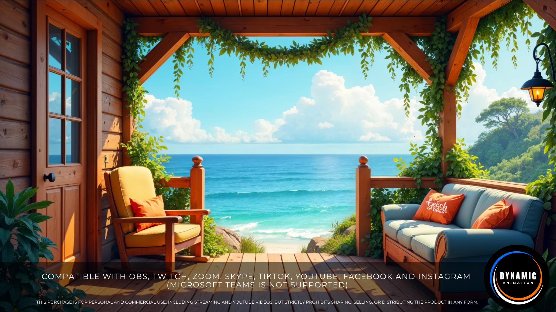 Animated Background 10 Cozy Beach Porch Beach View Twitch Stream Zoom ...