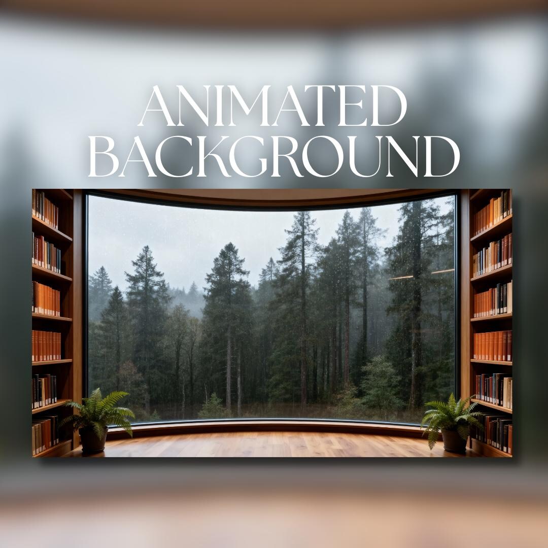 Animated Background | Curved Library Window With Rainy Forest View ...