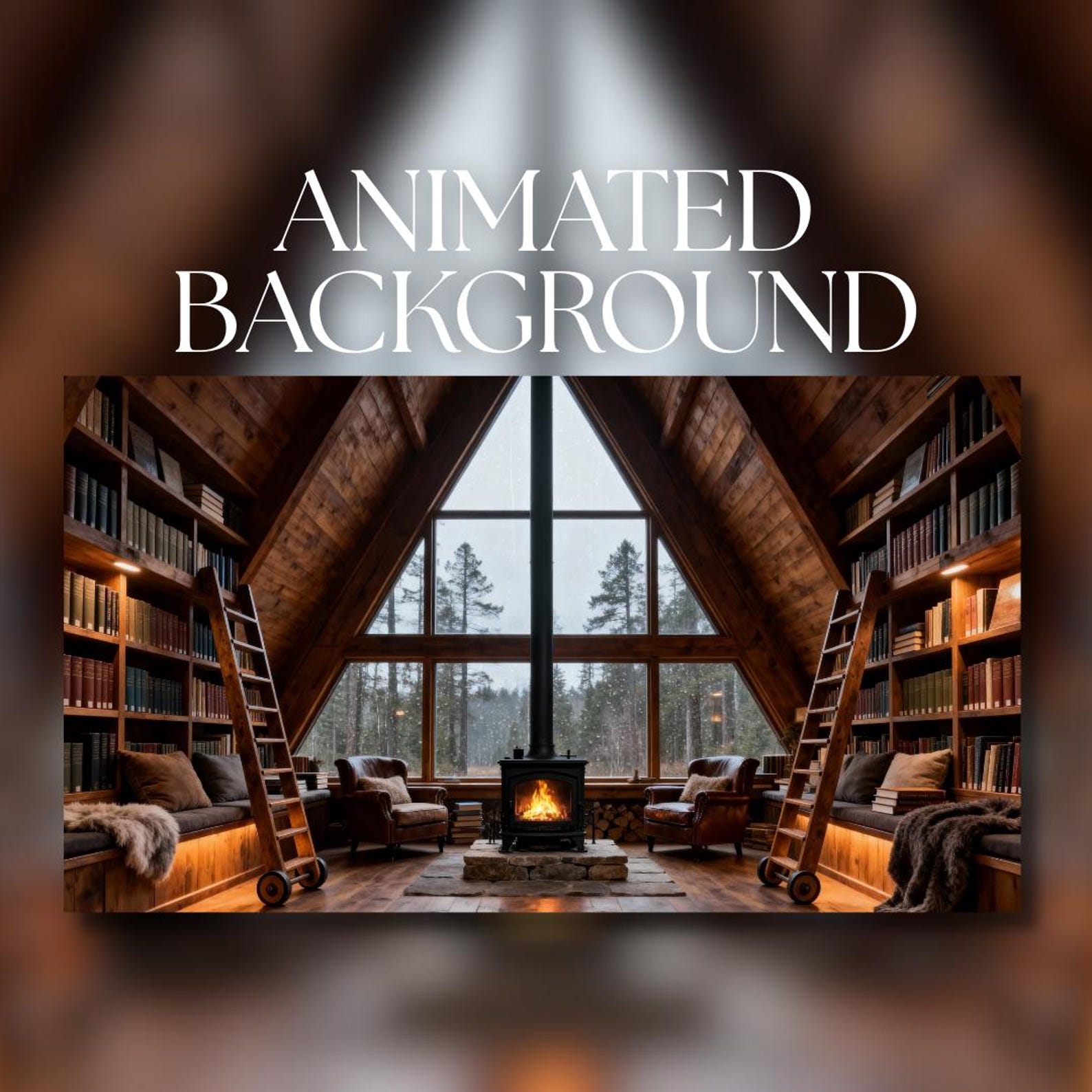 Animated Background | Cozy A-frame Cabin Library Interior | Winter ...