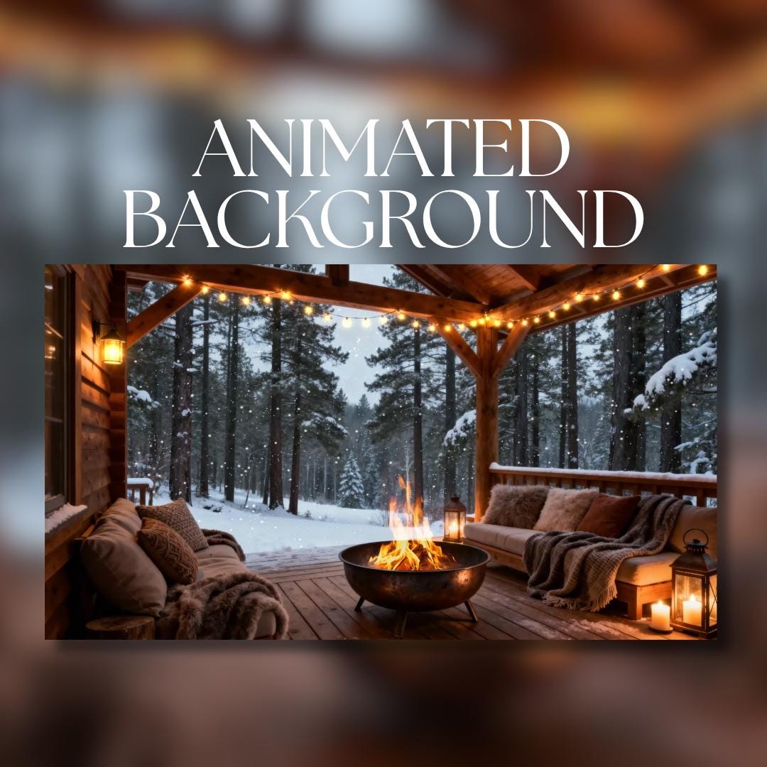 Animated Background | Cozy Winter Cabin Porch With Firepit & Snowy ...