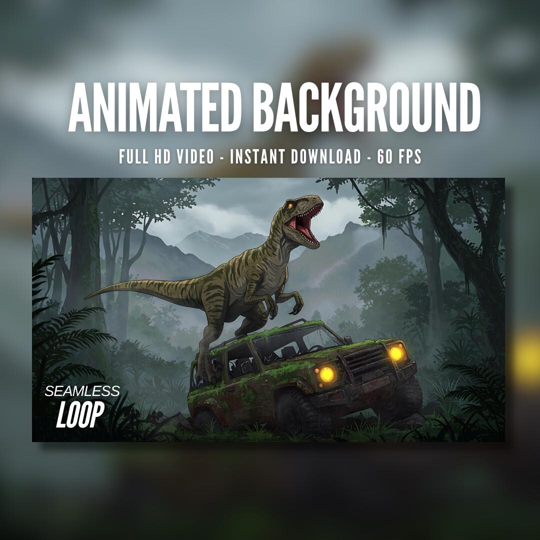 Animated Background | Raptor Roaring on Jungle Jeep | Rainstorm Forest ...