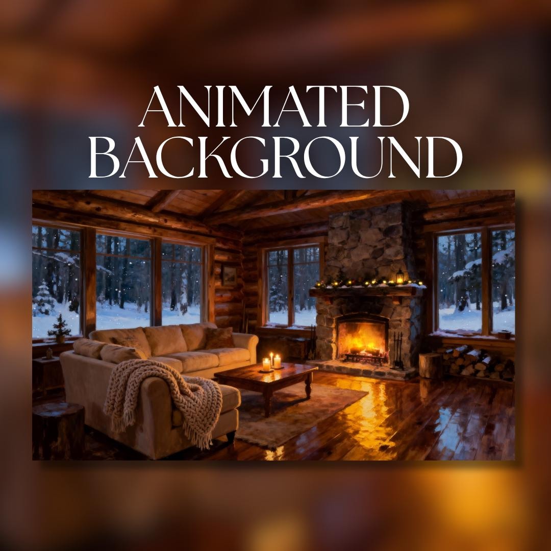 Animated Background | Cozy Log Cabin With Glowing Fireplace | Snowy ...