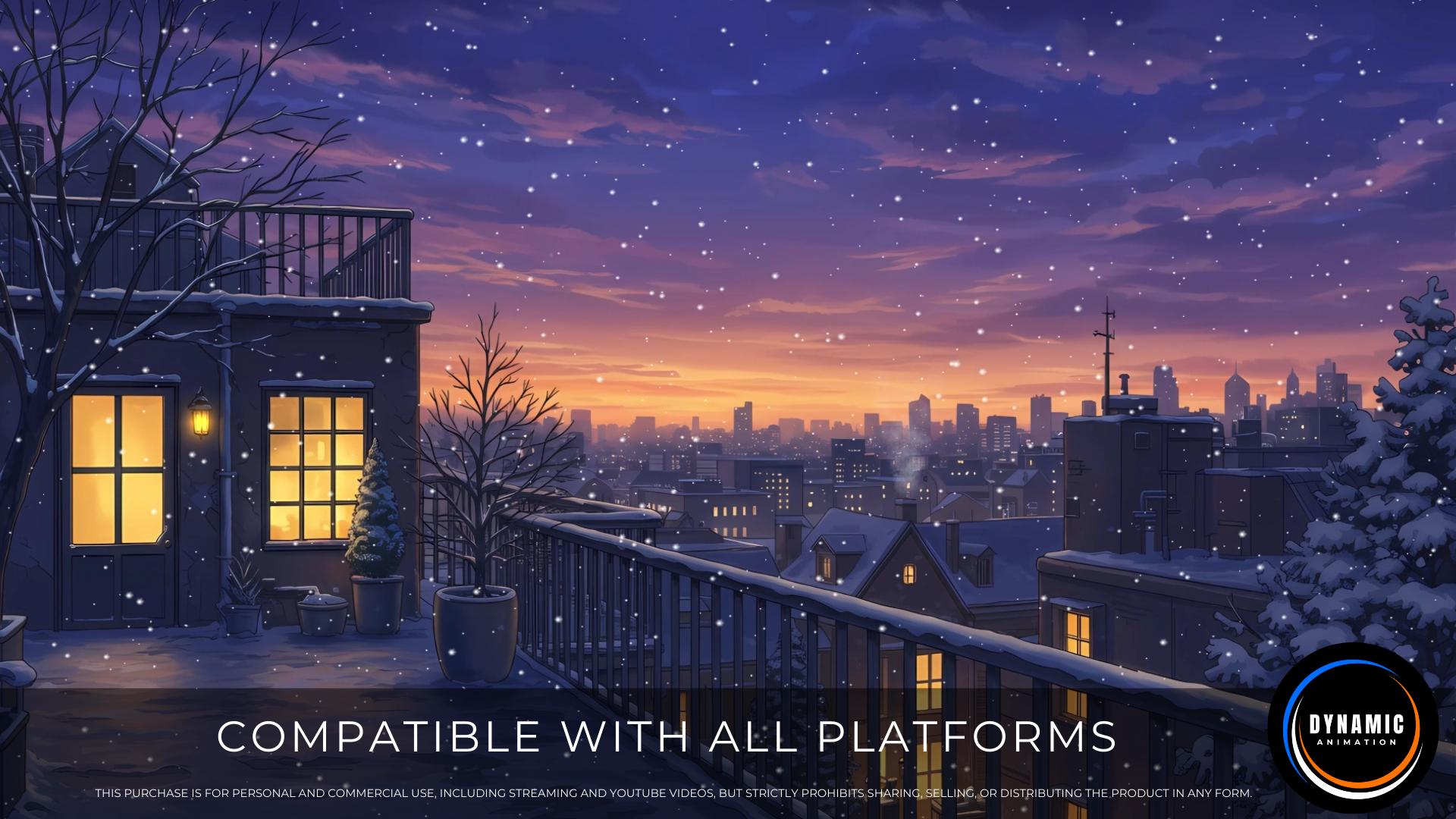 Animated Background | Cozy Winter Balcony Overlooking Snowy City at ...