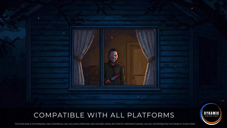Animated Background | Pixel Art Horror Figure at Window | Rainy Night ...