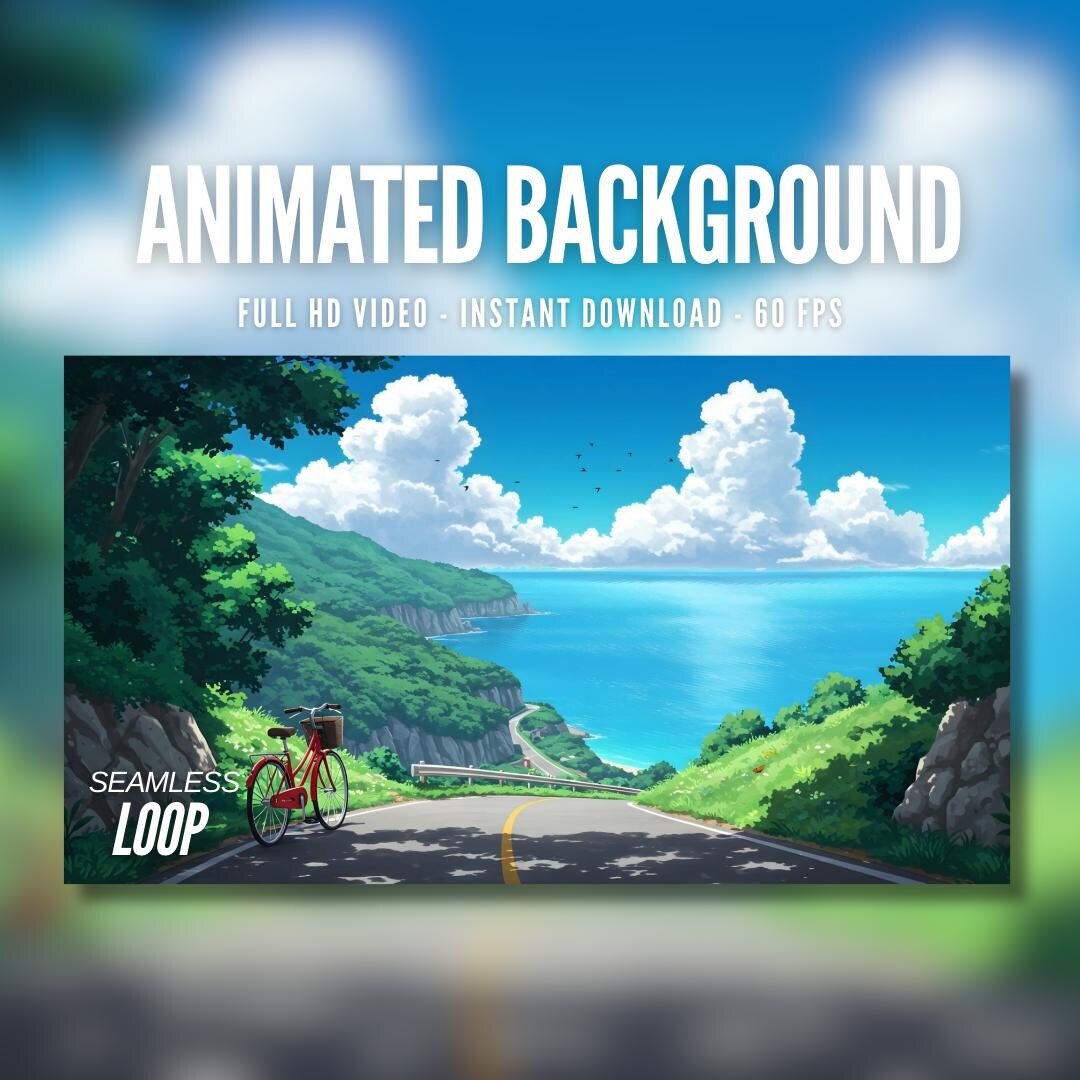 Animated Background | Coastal Road With Red Bicycle | Scenic Ocean View ...