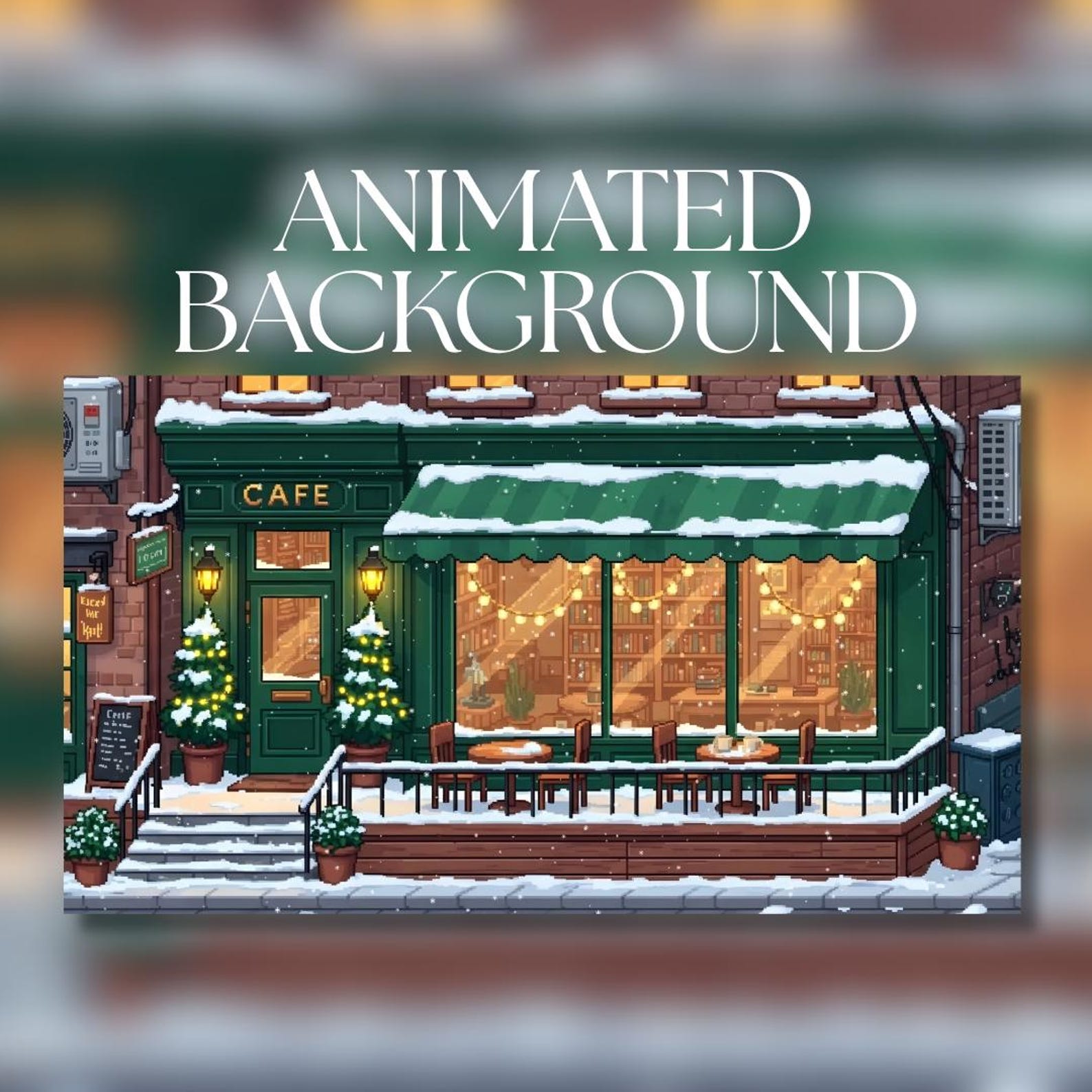Animated Background | Pixel Art Christmas Cafe Exterior With Falling ...