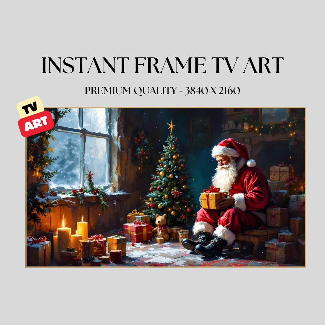 Santa Claus Sitting in a Cozy Room Frame TV Art Cozy Landscape TV Art High Quality TV Art ...