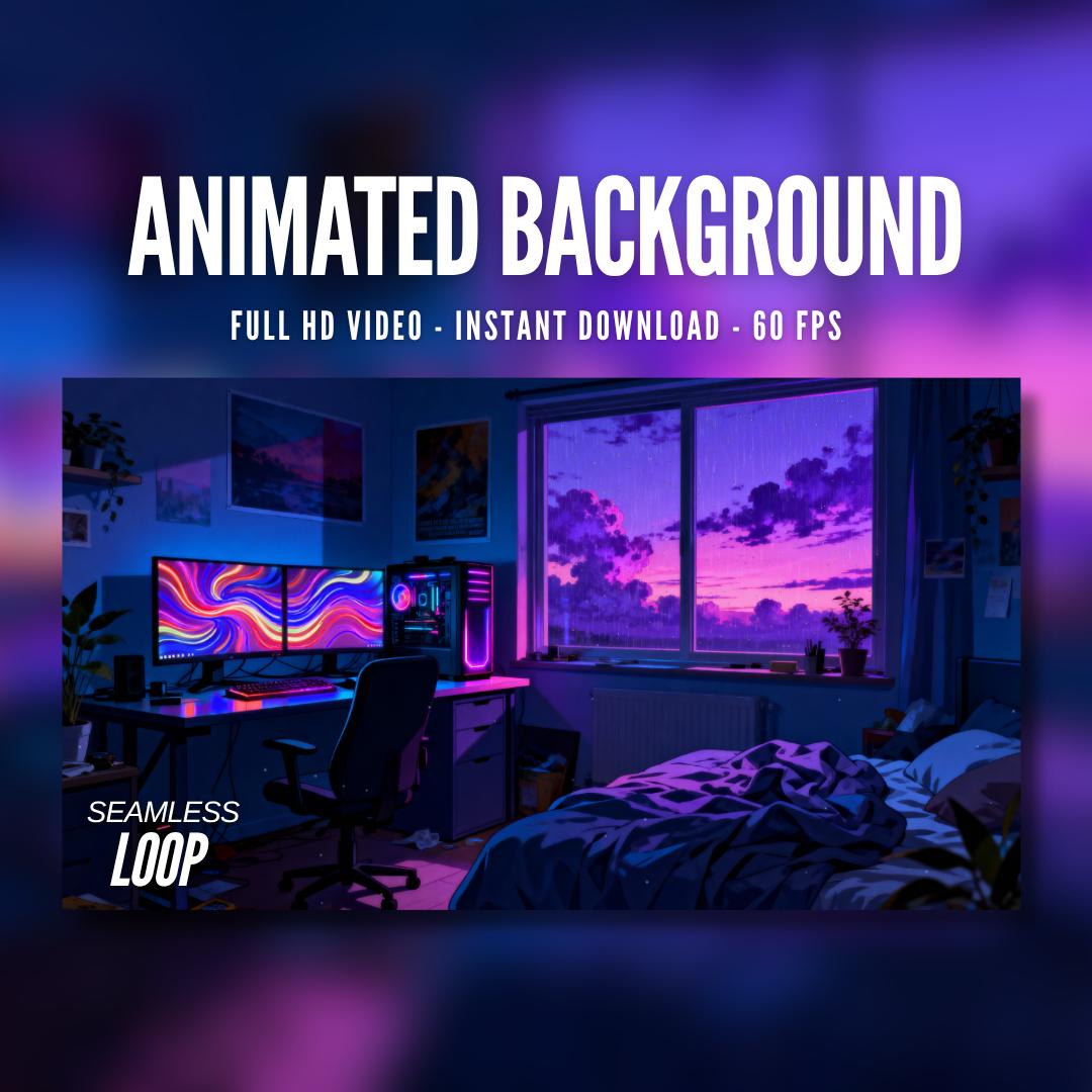 Animated Background | Cozy Gaming PC Setup With Rainy Neon Sunset ...