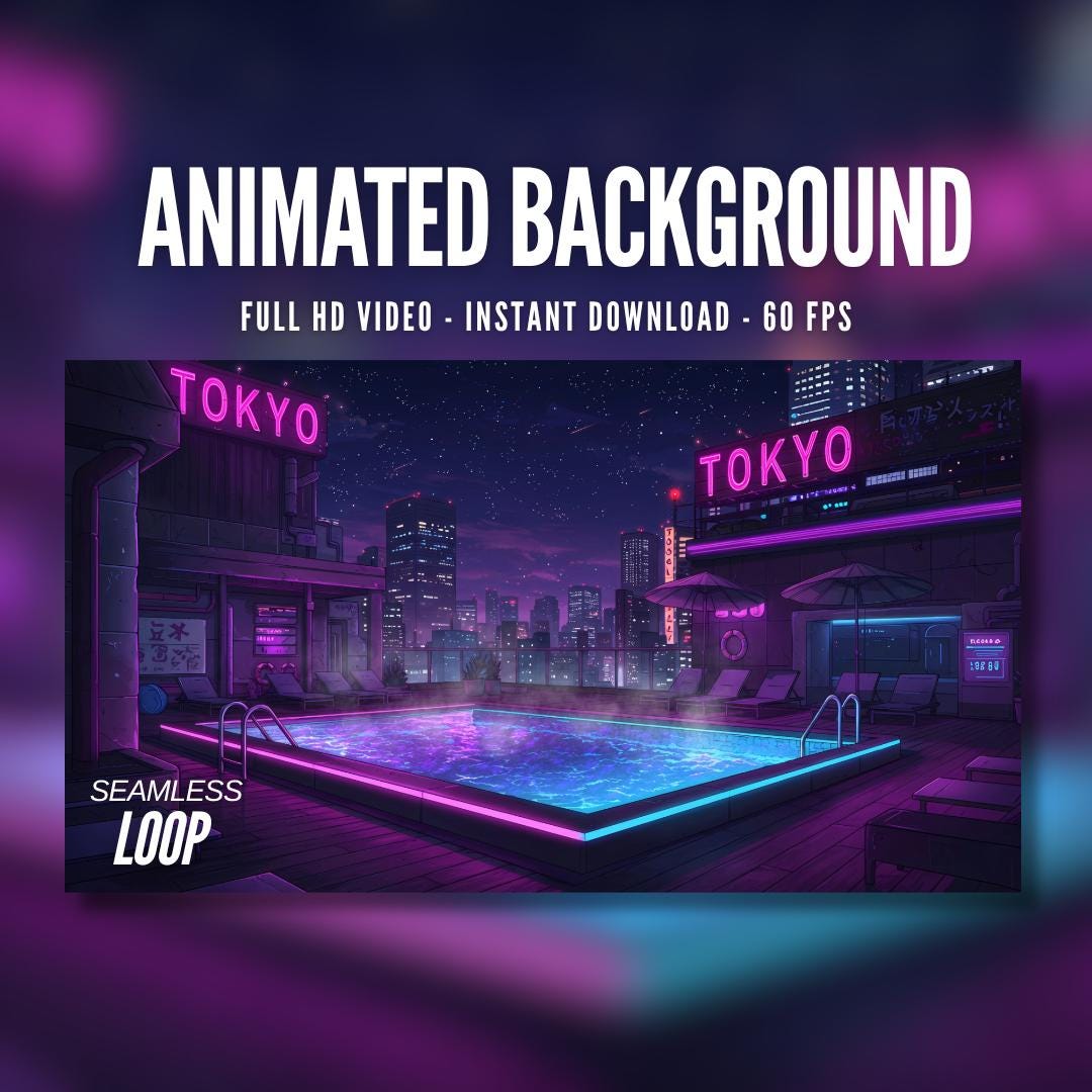Animated Background | Neon Rooftop Pool | Tokyo at Night | Cyberpunk ...