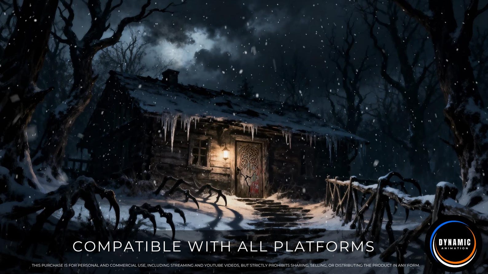 Animated Background | Haunted Snowy Cabin in Dark Winter Forest With ...