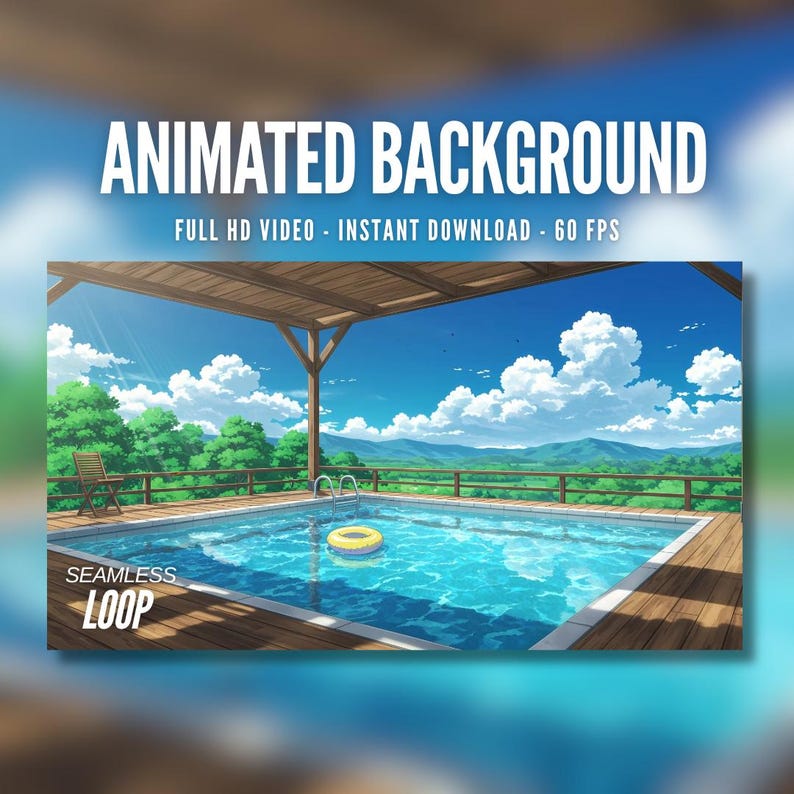 Animated Background | Sunny Poolside Deck With Mountain View | Clear ...
