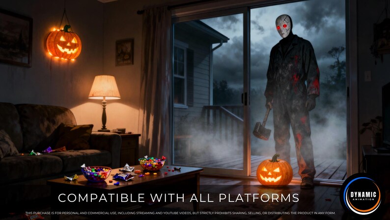 Animated Background | Haunted Halloween Living Room With Masked ...