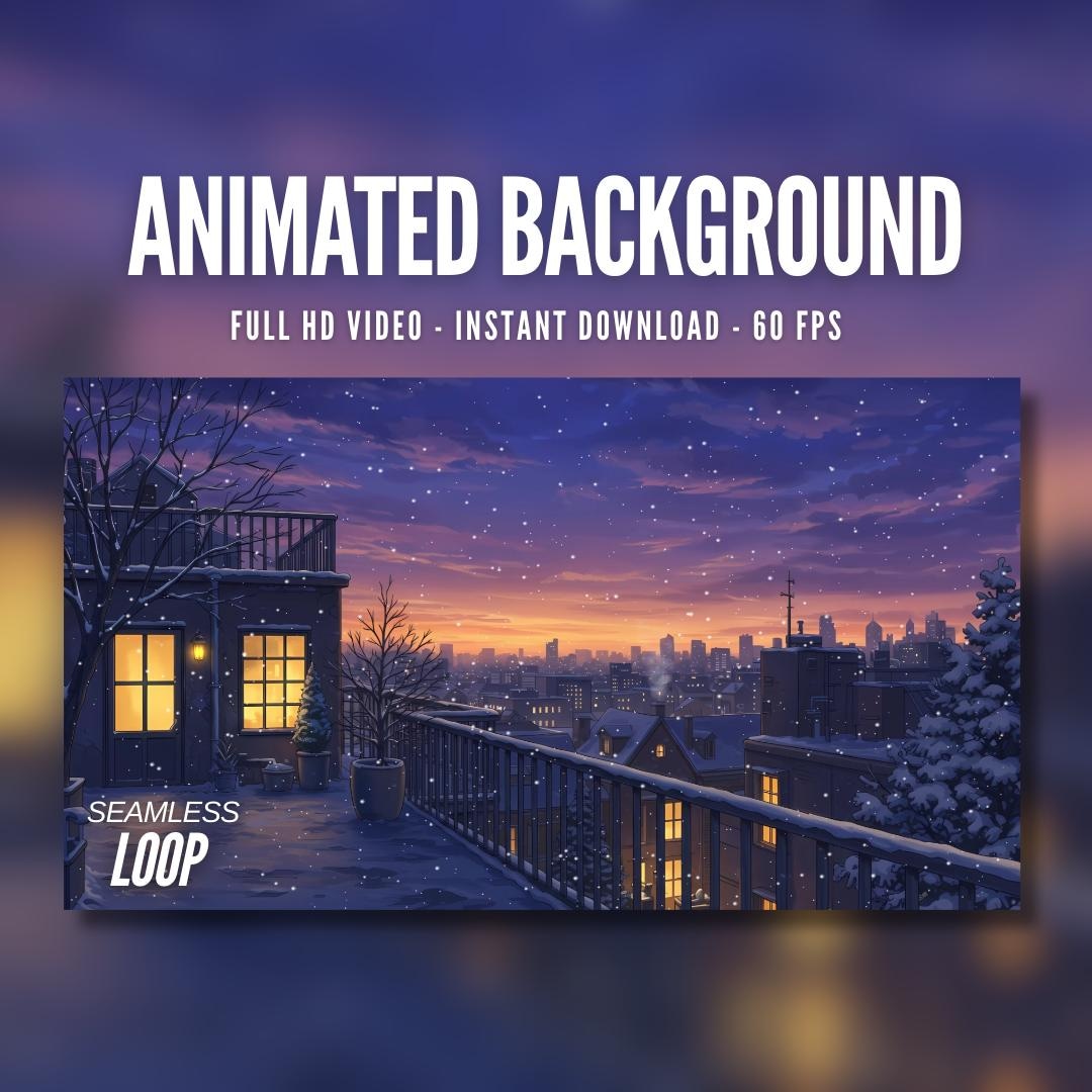Animated Background | Cozy Winter Balcony Overlooking Snowy City at ...
