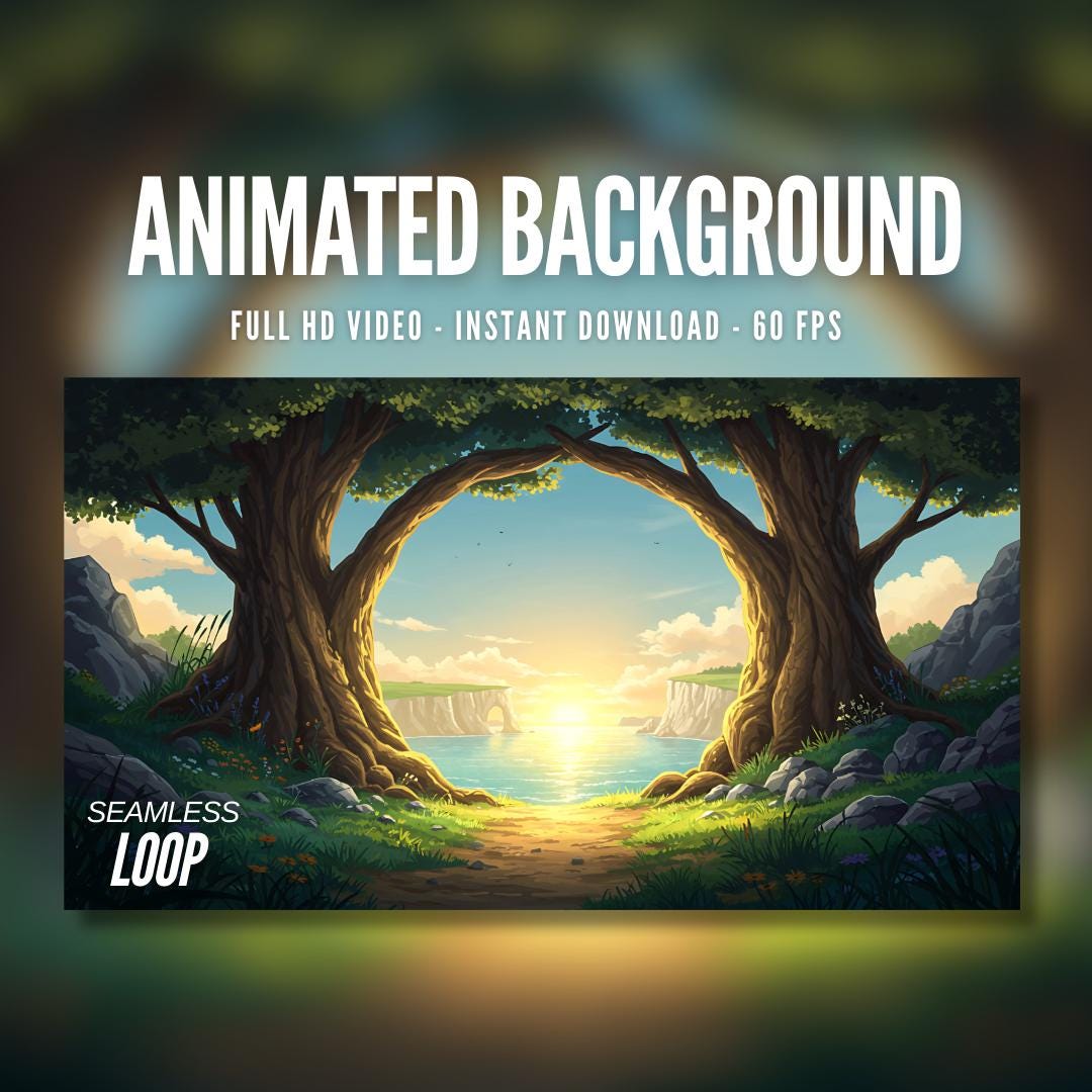 Animated Background | Summer Forest Archway Overlooking Ocean Sunset ...