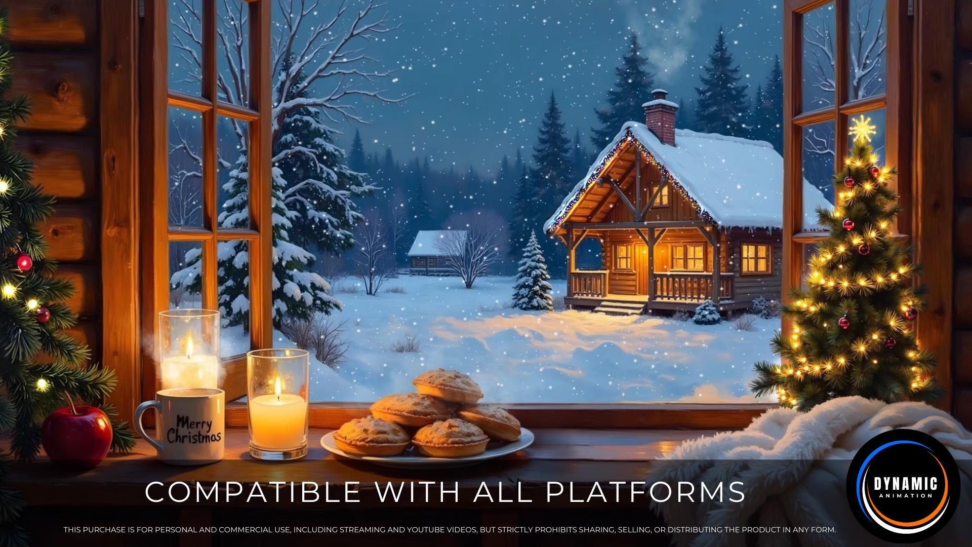 Animated Background | Open Christmas Cabin Window | Snowy Landscape ...