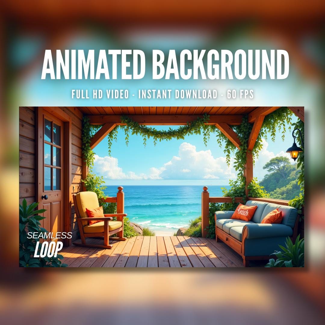 Animated Background 10 Cozy Beach Porch Beach View Twitch Stream Zoom ...