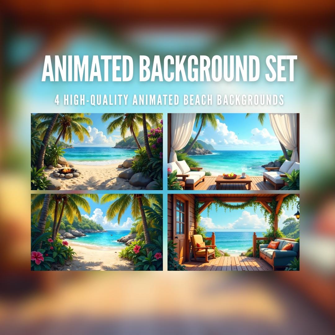 Animated Background Set | Tropical Beach | Ocean Waves | Palm Trees | 4 ...