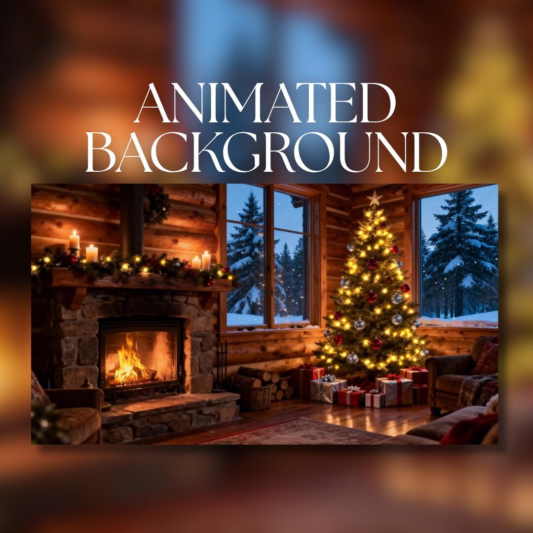 Animated Background | Cozy Log Cabin Christmas Living Room With ...