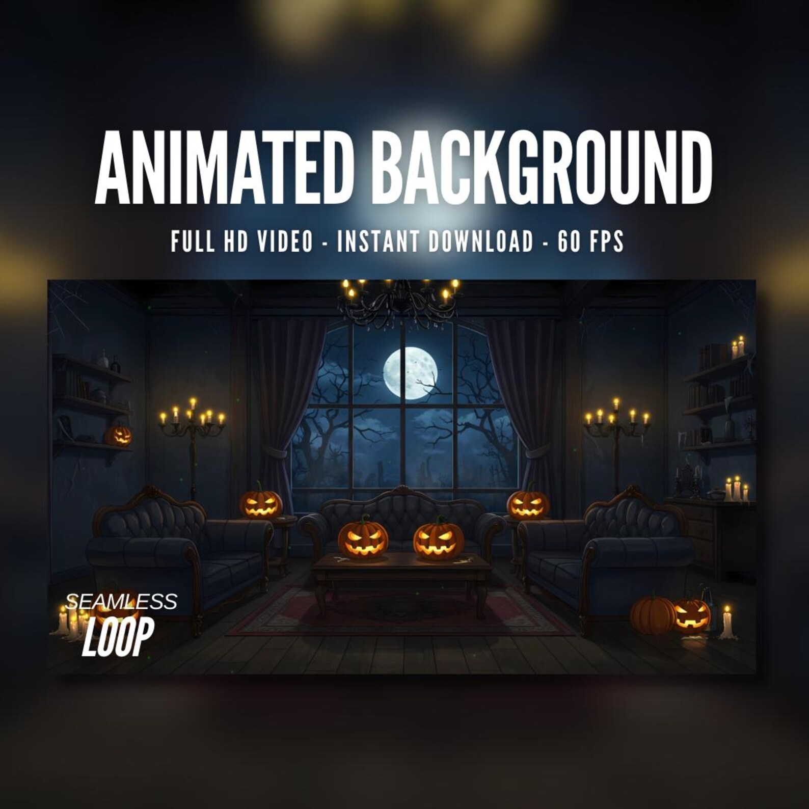 Animated Background | Haunted Living Room With Jack-o’-lanterns ...