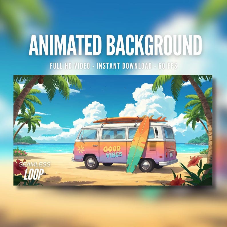 Animated Background | Surf Van | Tropical Beach | Good Vibes | Ocean ...
