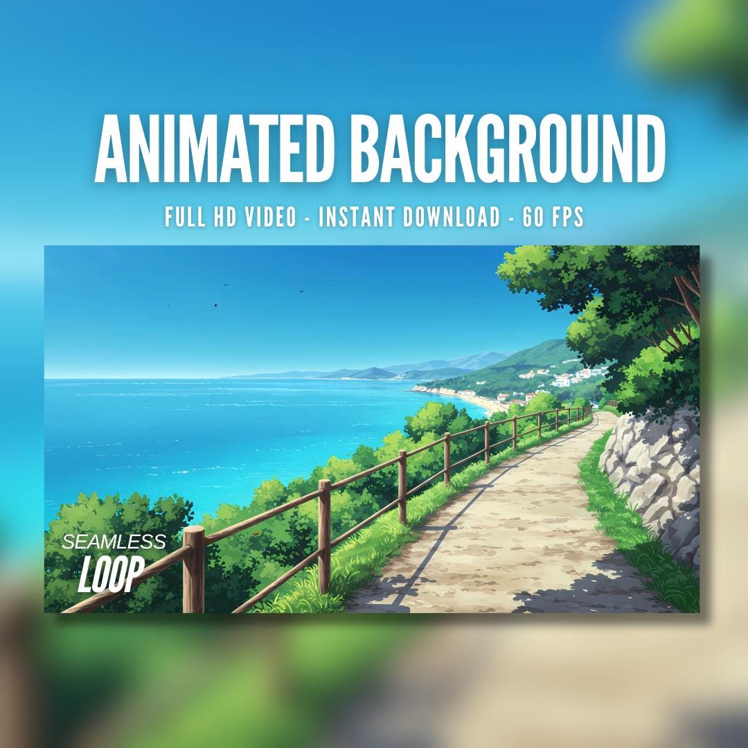 Animated Background | Scenic Coastal Path | Ocean View | Green Hills ...