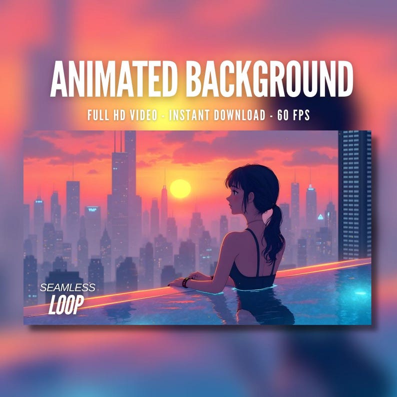 Animated Background | Lady Relaxing in Pool | Futuristic Cityscape ...