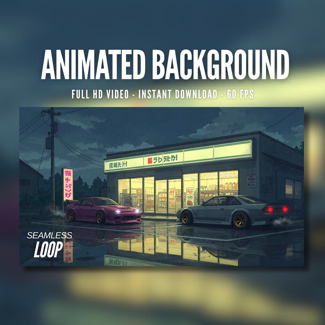 Animated Background | Rainy Night at Japanese Store | JDM Cars Idle ...