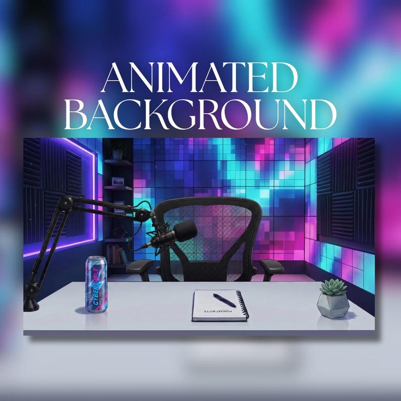 Animated Background | RGB Podcast Room With Desk Mic & Gaming Chair ...