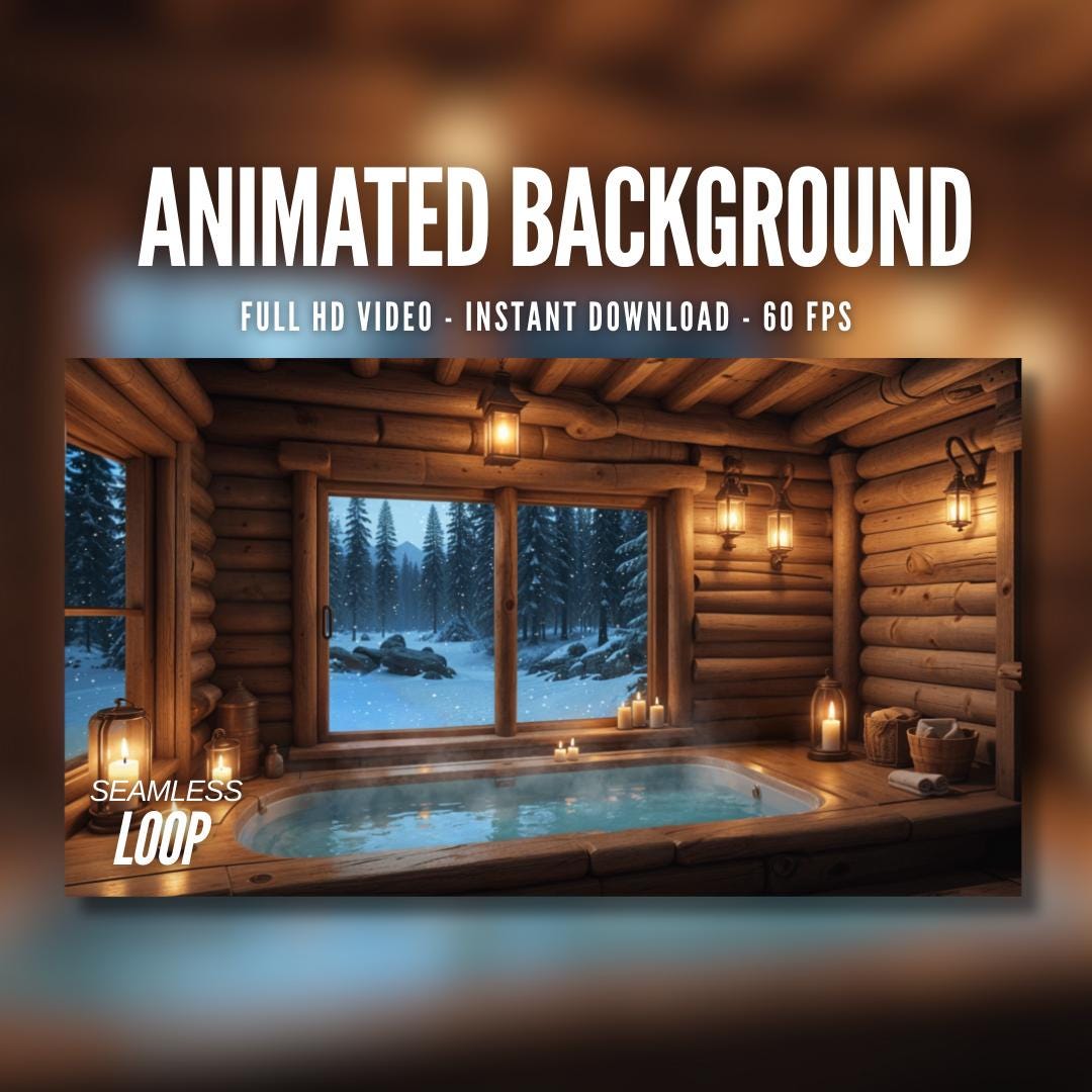 Animated Background | Cozy Log Cabin Hot Tub | Snowy Forest Landscape ...