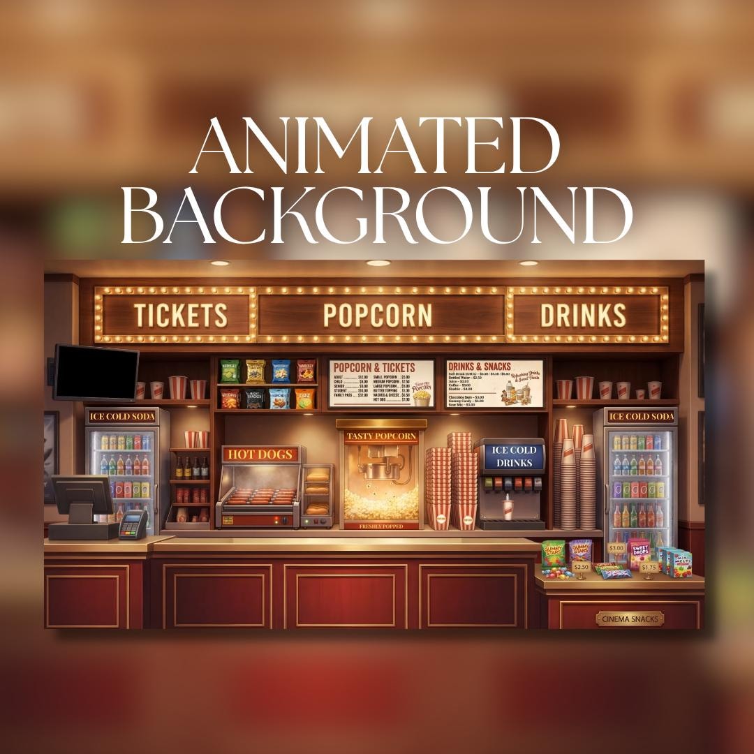 Animated Background | Cinema Concession Stand With Popcorn, Hot Dogs ...